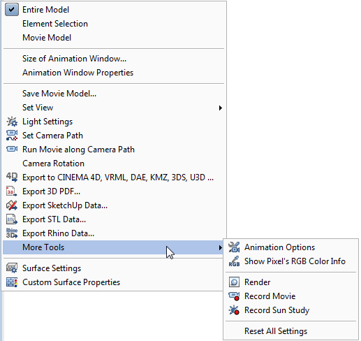 Allplan 2014-1: Animation window, shortcut menu