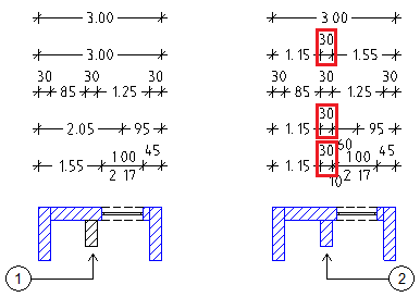 Examples and explanations of the individual wall dimension line types